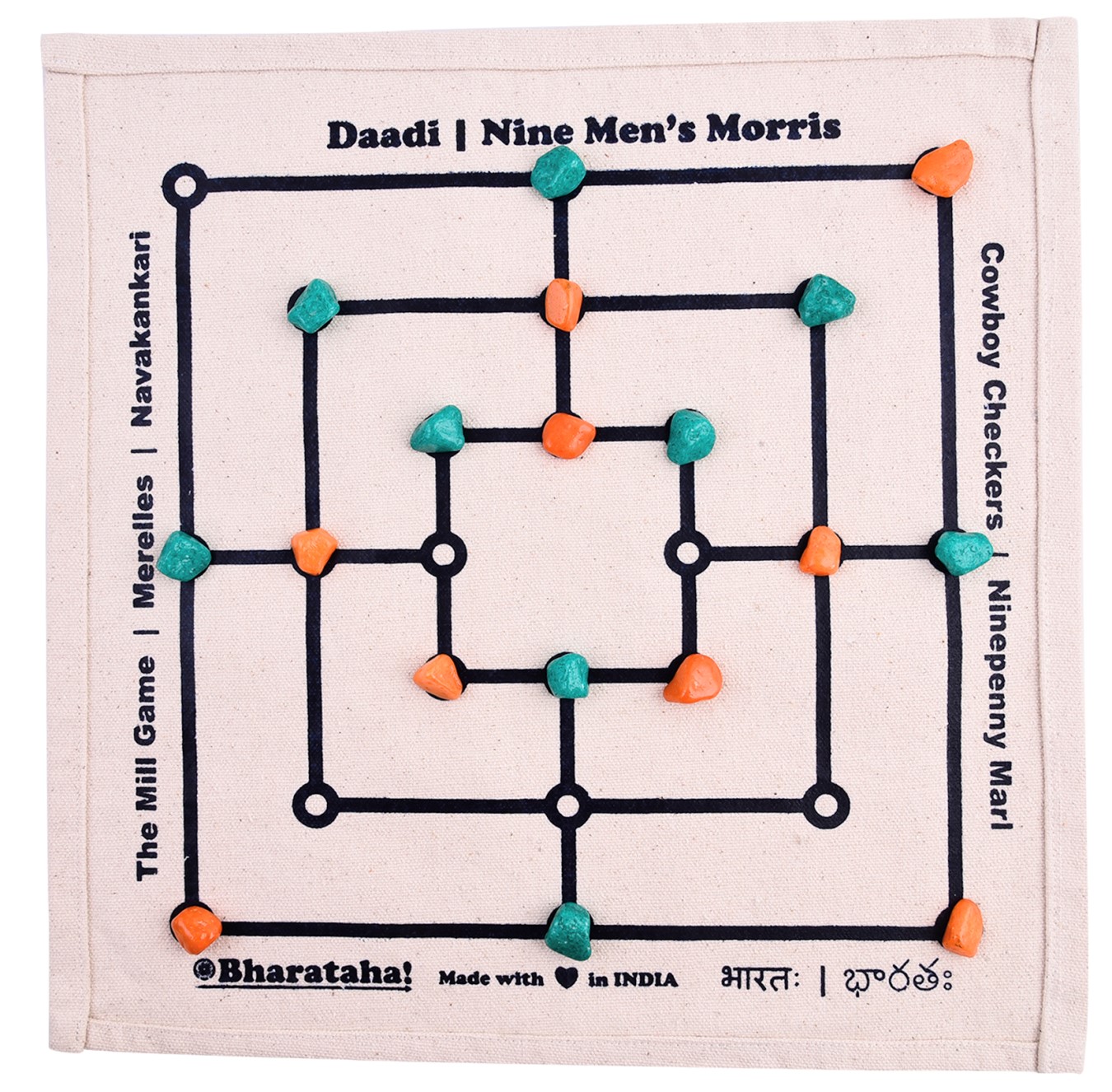 Daadi Game | Nine Men’s Morris Game | White Cotton Printed - Bharataha
