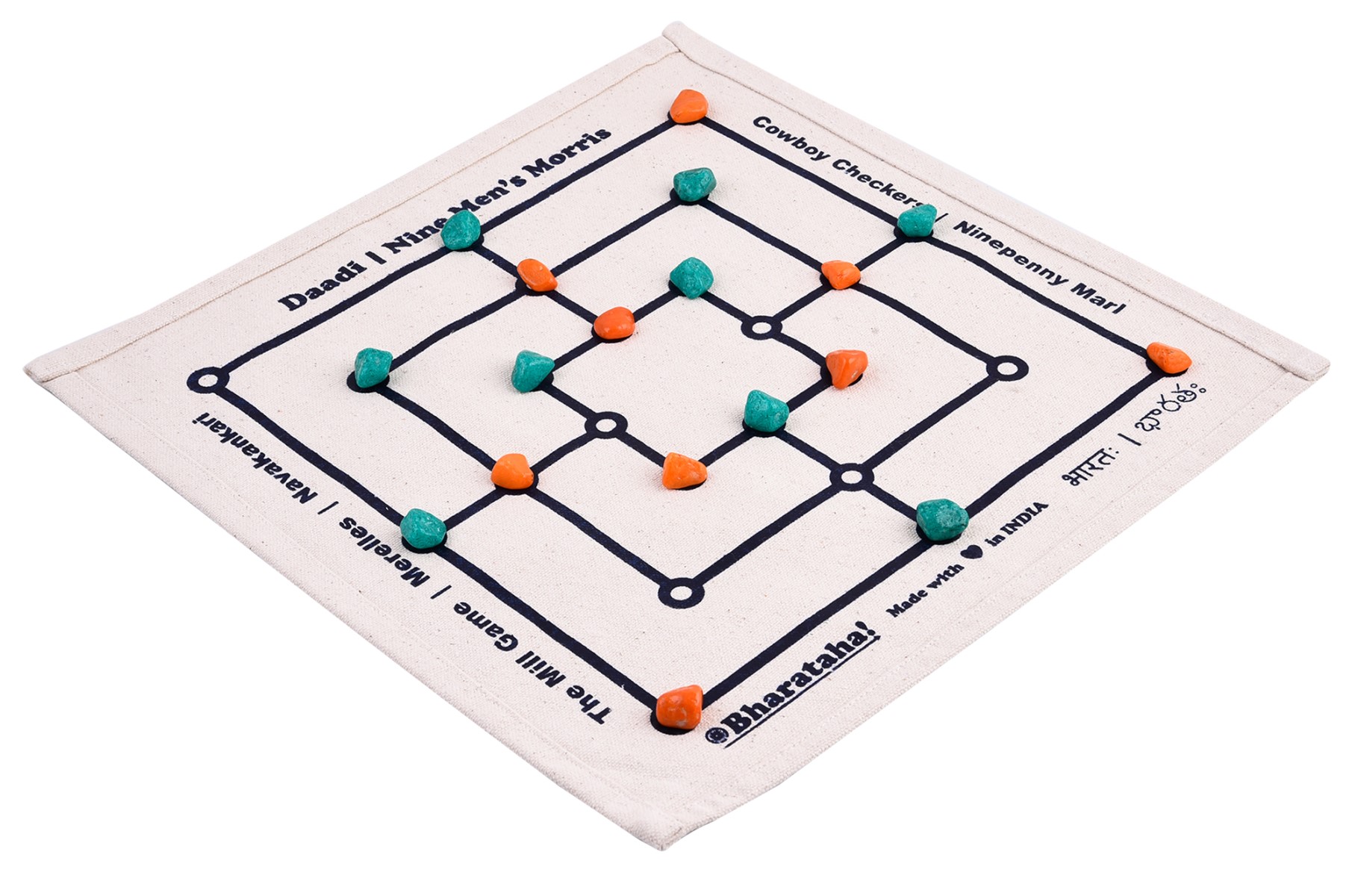 Daadi Game | Nine Men’s Morris Game | White Cotton Printed - Bharataha