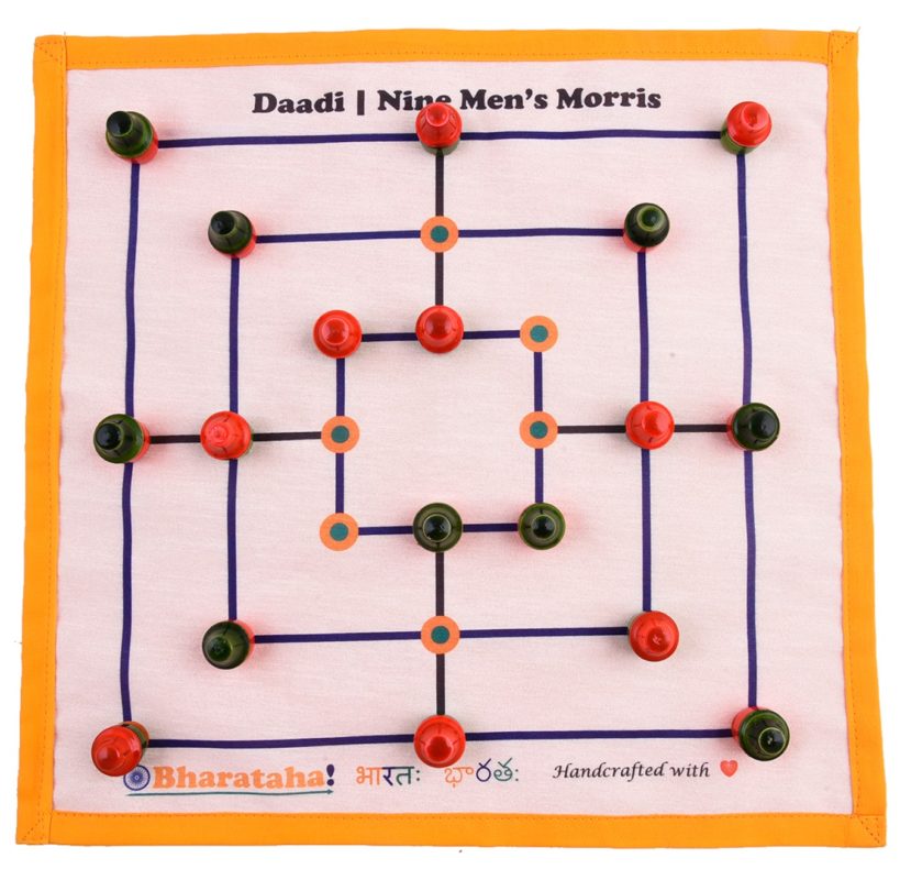 Daadi Game | Navakankari Board Game | Digital Print on Raw Silk - Bharataha