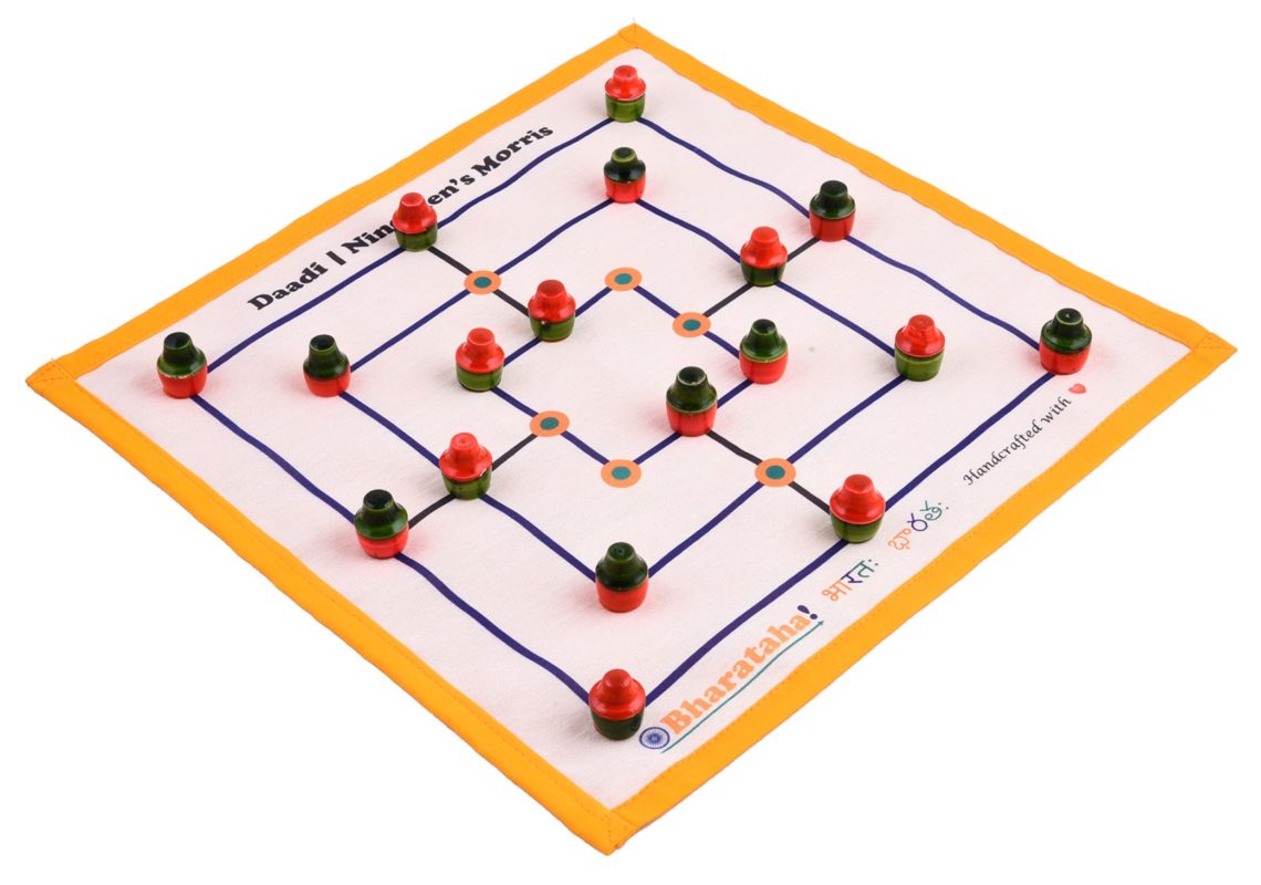 Daadi Game | Navakankari Board Game | Digital Print on Raw Silk - Bharataha